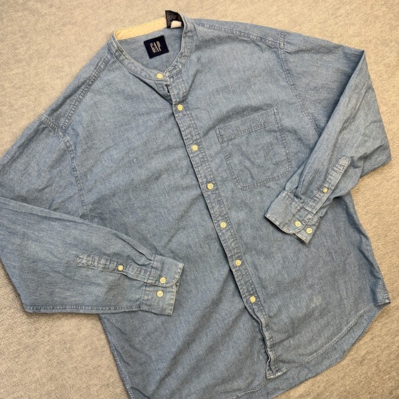 GAP | Shirts | Vintage Gap Shirt Mens Medium Blue Chambray Band Collar ...